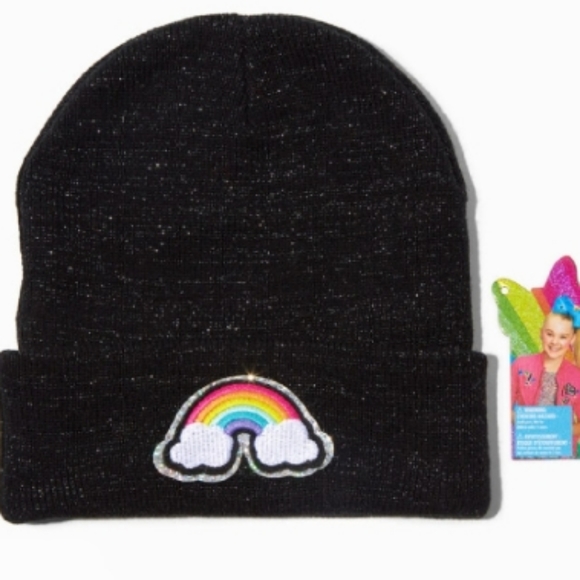 JoJo Siwa | Accessories | Jojo Siwa Rainbow Glitter Black Beanie | Poshmark